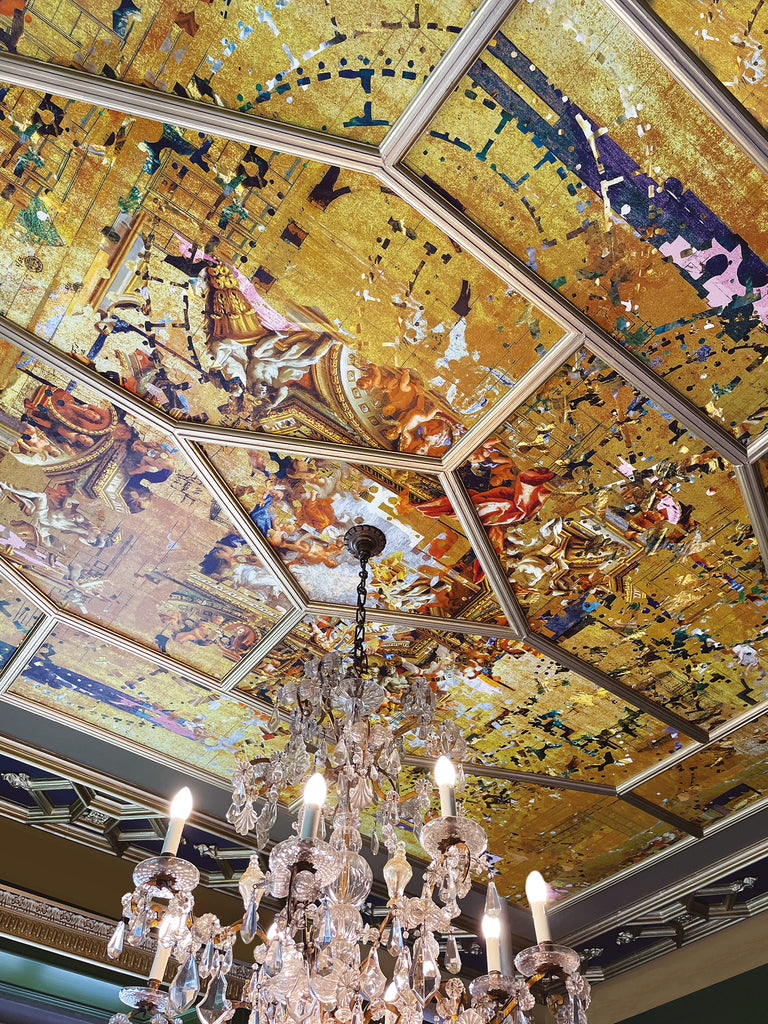 the fith wall, wallpapered ceilings,wallpaper trends,golden coloured ...