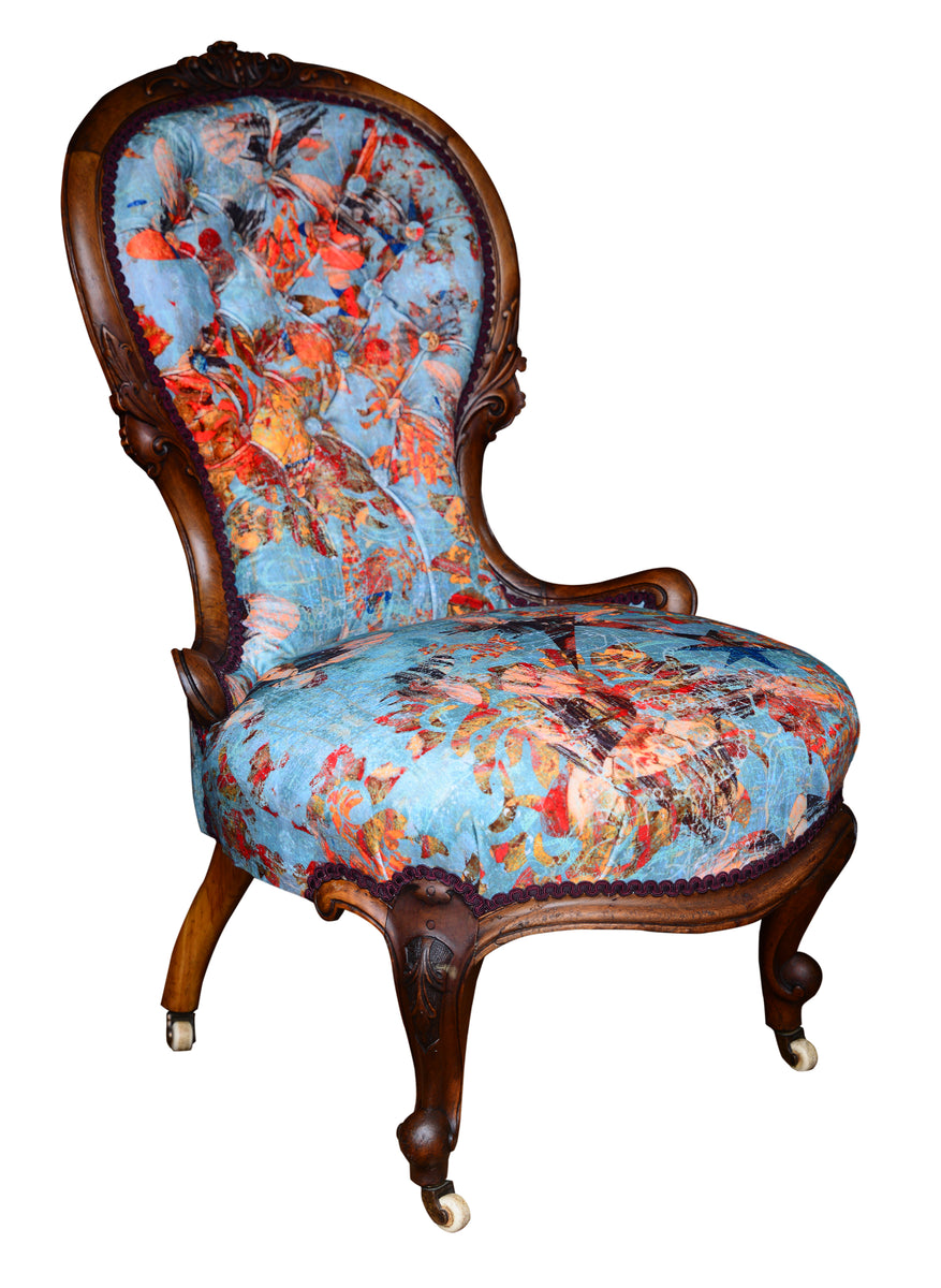 Victorian-Syle Upholstered Chair - Mary Cotton Velvet Design – Blackpop ...